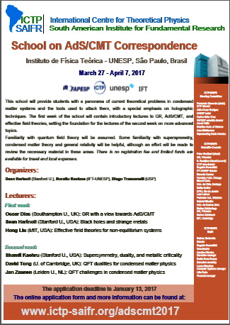 ICTP – SAIFR » School on AdS/CMT Correspondence