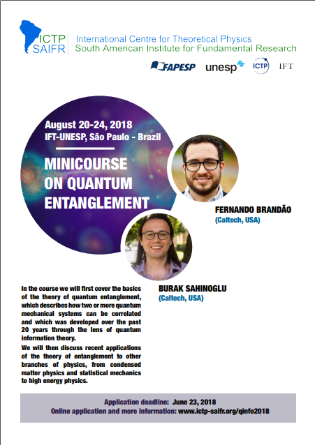ICTP – SAIFR » Minicourse on Quantum Entanglement: From Quantum Information to Many-Body Physics ...