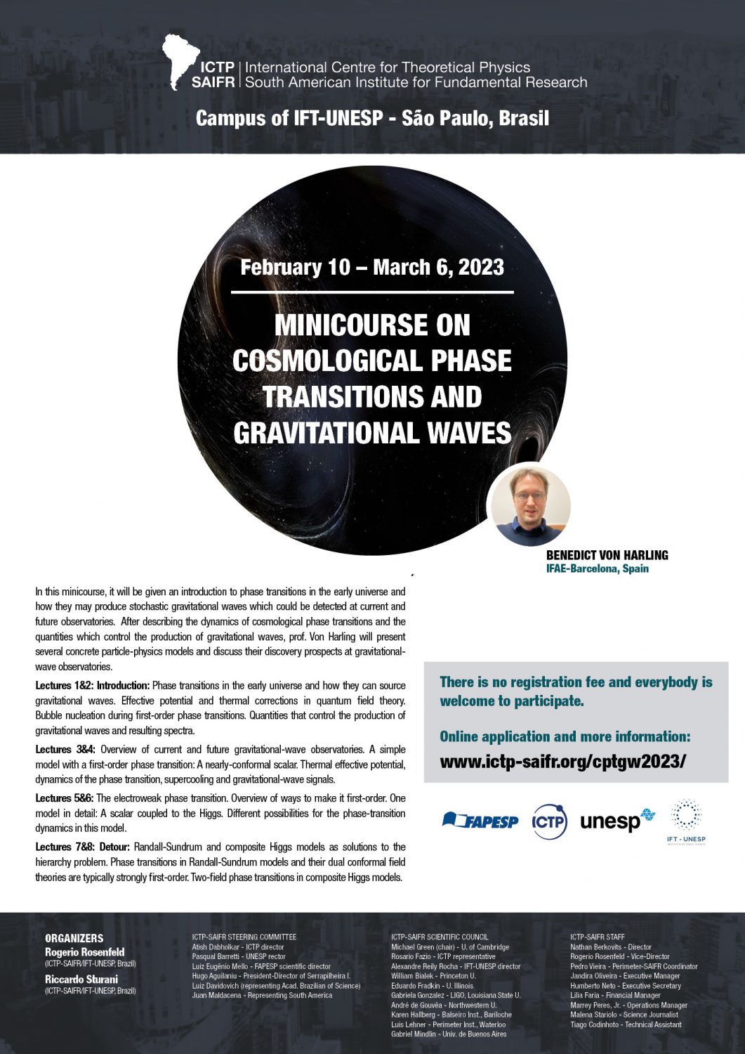 ICTP – SAIFR » Minicourse on Cosmological Phase Transitions and Gravitational Waves