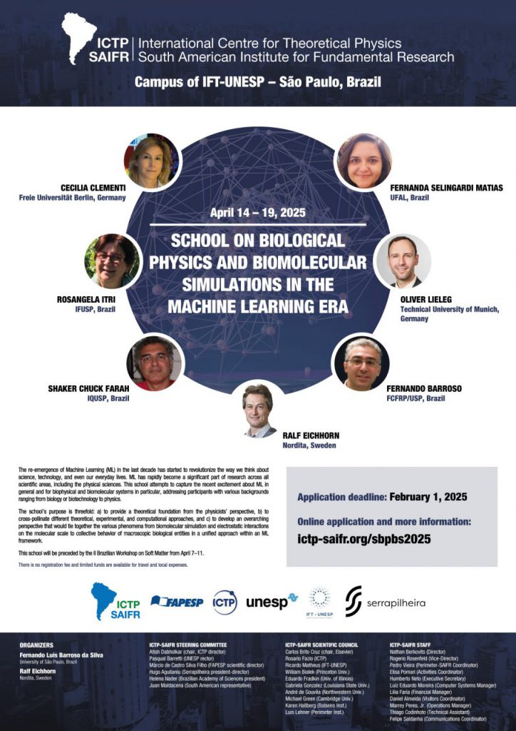 ICTP – SAIFR » School on Biological Physics and Biomolecular Simulations in the Machine Learning Era