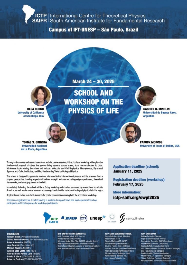 ICTP – SAIFR » School and Workshop on the Physics of Life